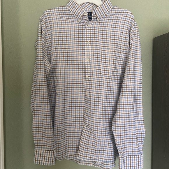 Stafford | Shirts | Mens Stafford Blue Brown White Plaid Button Updown Long Sleeve Shirt | Poshmark